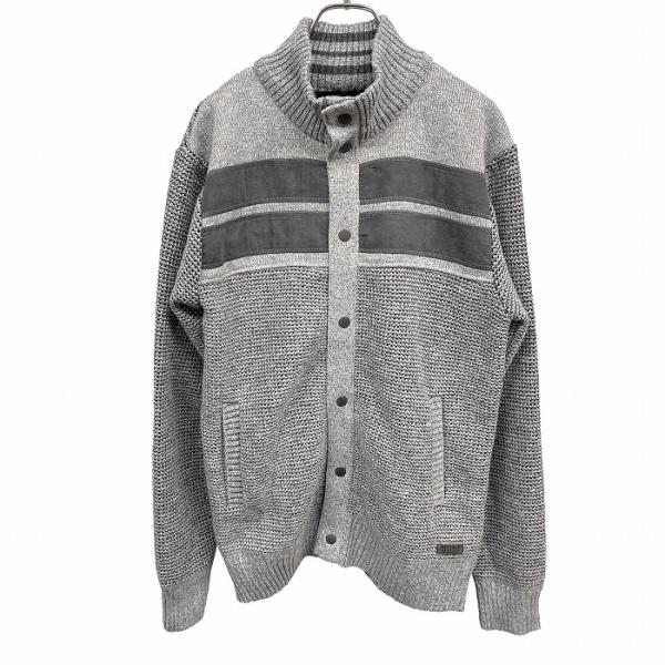 【新品/訳アリ】BUFFALO DAVID BITTON カットソー ハイネックカーディガン 裏ファー ドットボタン 無地 長袖 ポリ100% M 杢グレー メンズ