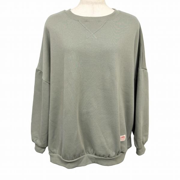ジャバ 【新品】JaVa スウェットシャツ トレーナー 裏起毛 長袖 裾にロゴパッチ Vガゼット ポリ×綿 L モスグリーン 緑 レディース