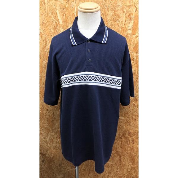 【USA製】 RANCHERO - - メンズ ポロシャツ シェブロンデザインリブカットソー ボックスカット 半袖 ビッグサイズ カジュアル - ネイビー