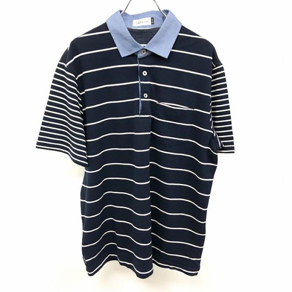 element of SIMPLE LIFE × PEANUTS - LL XL メンズ ポロシャツ 鹿の子 ボーダー 前立て裏にスヌーピー刺繍 半袖 綿×ポリ ネイビー 紺