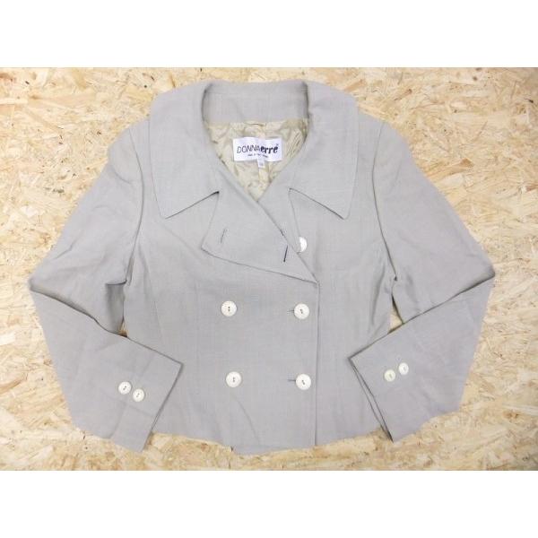 【イタリア製】 DONNA erre サイズ42 レディース リーファージャケット 長袖 ダブル ショート丈 しっかりめの肩パット　グレージュ系