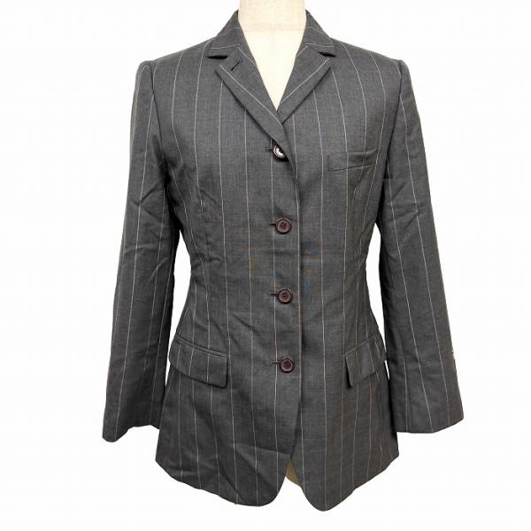 PS Paul Smith 少し薄手 テーラードジャケット ピンストライプ 毛×ポリ 42(B84-88/H91-95/T158-164) グレー グレー×ピンク レディース