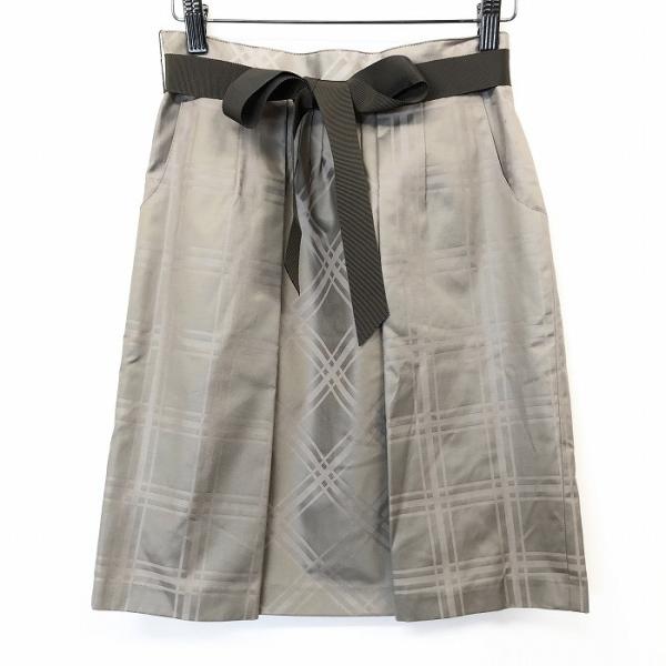 【新品】CHEPI シェピ 64 レディース チェックスカート ボトムス 裏地付き ベルト付き ウエストタック ポリエステル×綿 ブラウングレー系
