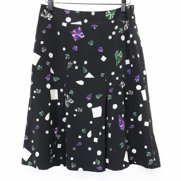 SONIA BY SONIA RY KIEL ソニアバイソニアリキエル 40 レディース 薄手 スカート フレア 裏地付き ジュエル柄 宝石 ひざ丈 ポリ100% 黒