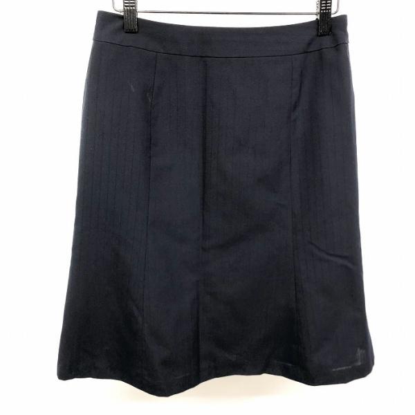 TAKA:Q タカキュー L レディース 若干薄手 Aラインスカート 同色ストライプ 裏地付き 後ろファスナー ひざ丈 ポリ×ウール ダークネイビー