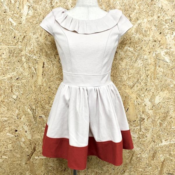 【訳アリ】 miraville ミラヴィール F レディース ワンピース 裏地付き フレンチスリーブ ポリ×ウール ライトピンク×オレンジブラウン