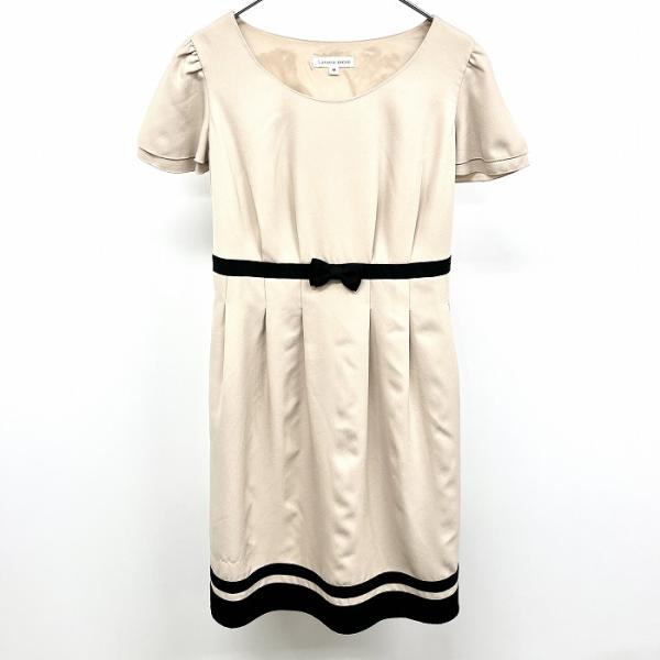 Lavora mere - M レディース マタニティ ワンピース ウエストリボンデザイン 裏地付き 半袖 ポリ100% ベージュ×ブラック ベージュ