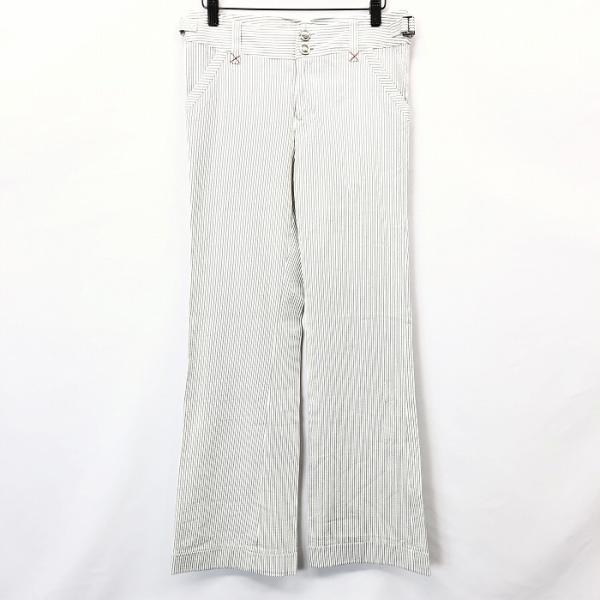 SONIA BY SONIA RY KIEL ソニアリキエル 38 レディース フレアパンツ ダブル ボトムス ストライプ柄 クレープ生地 服 グレー×オフホワイト