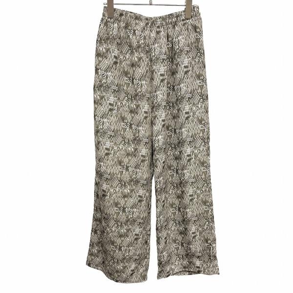 ブルチェーロ 【新品】Blucielo 薄手 総柄パンツ ストレート ウエストゴム ひざあたりまで裏地付き ポリ100% F ダークブラウン レディース