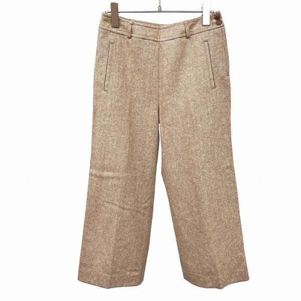 【新品】AWAW BY JUNKO SHIMADA ワイド クロップドパンツ 少しフレア 裏地付き 無地 毛など 64-89 メランジ ブラウン レディース
