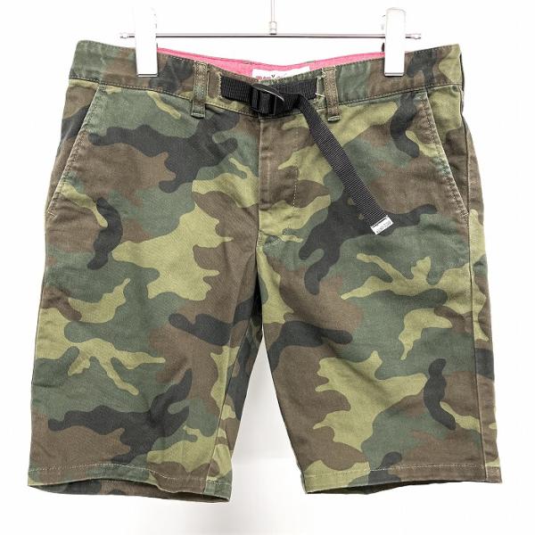 BAD QUENTIN バッドクエンティン S メンズ テーパードショーツ ショートパンツ ハーフ 迷彩柄 日本製 グリーンカーキ系×ブラウン 緑系