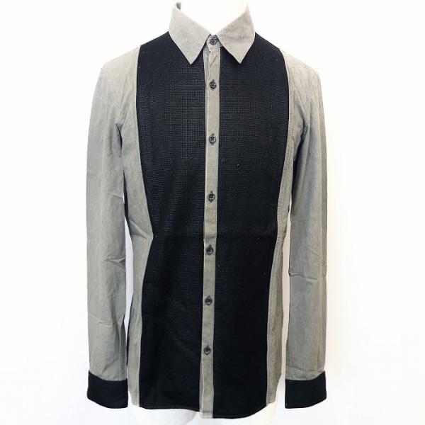 OURET BLACK RESORT オーレット ブラックリゾート - メンズ 長袖シャツ カフスと前身頃が麻生地風 綿100%(別布：綿100%) グレーベージュ系