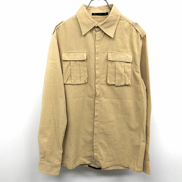 ato modeled by ryoko horie アトウ M メンズ コーデュロイ シャツ エポレット ベルクロポケット 長袖 日本製 綿100% イエローベージュ系