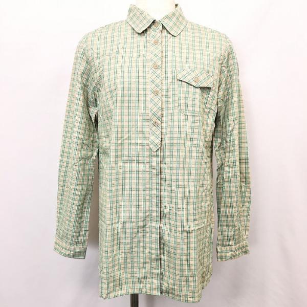 ELEMENT OF SIMPLE LIFE シンプルライフ 11 レディース 長袖シャツ チェック ハーフフライフロント 綿100% グリーン×ベージュ×ホワイト