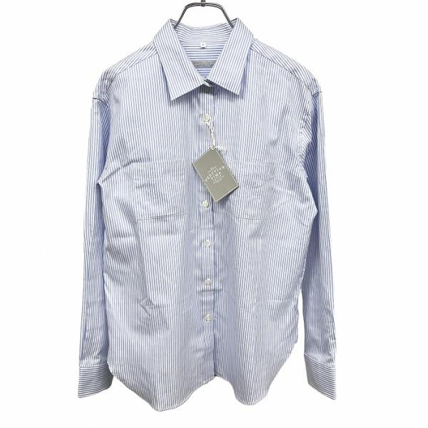 【新品】THE STANDARD PERUVIAN PIMA COTTON シャツ ストライプ 両胸ポケット 長袖 日本製 綿100% コットン L ネイビー 紺×白 メンズ