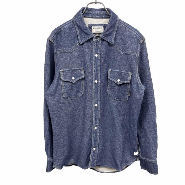 ビラボン BILLABONG GARAGE COLLECTION ウエスタンシャツ ドットボタン ソフトデニム風カットソー 長袖 綿×ポリウレタン M ブルー メンズ