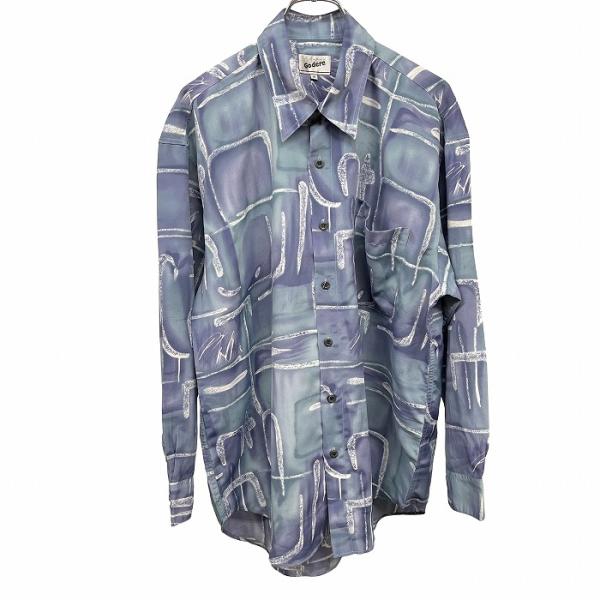 Godere シャツ 総柄 アート柄 長袖 胸ポケット レギュラーカラー ロングスリーブ ポリ100% M ネイビー 紺×青緑系×白 メンズ