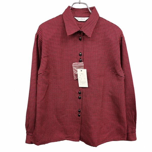 【新品】K's Project Intelligence Mode シャツ ダイヤ柄 長袖 裾の両側にスリット 毛×レーヨン×絹 M レッド 赤×黒 レディース