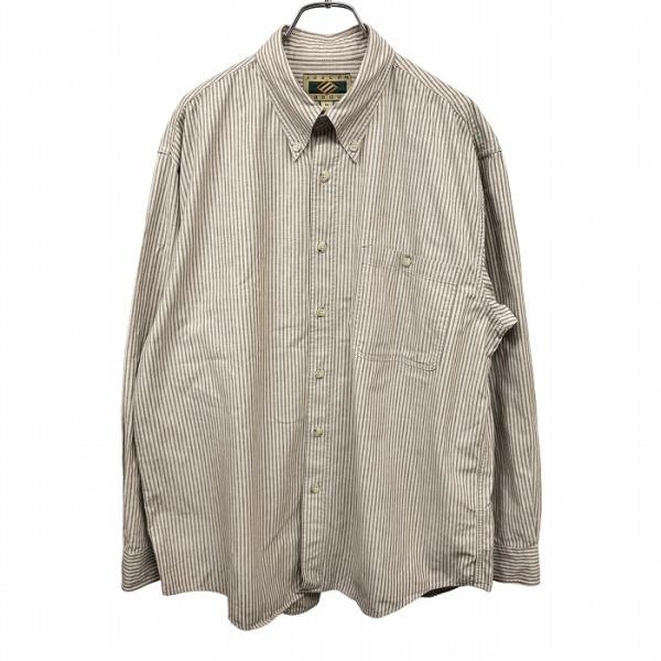 ジョセフアブード JOSEPH ABBOUD ボタンダウンシャツ ストライプ 平織り 長袖 胸ポケット 綿100% M ベージュ ベージュ×こげ茶 メンズ