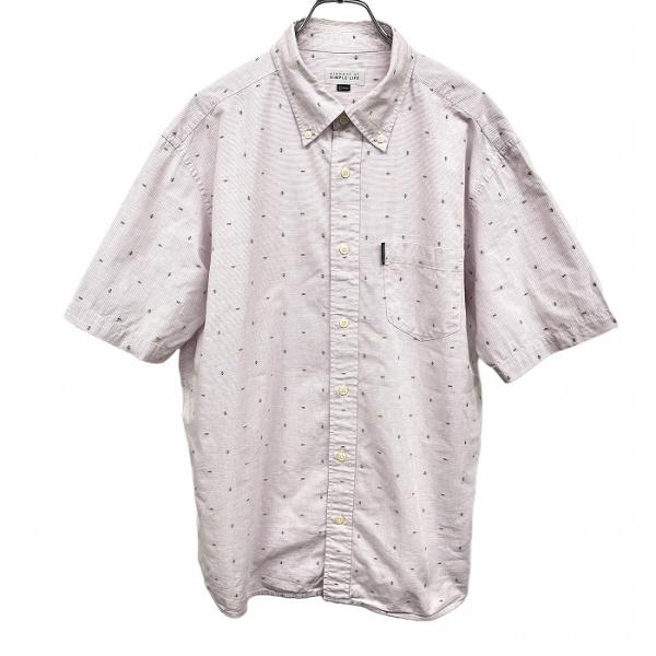 エレメントオブシンプルライフ element of SIMPLE LIFE シャツ マイクロボーダー ボタンダウン 半袖 綿100% L 茶×紺×白×黄 メンズ