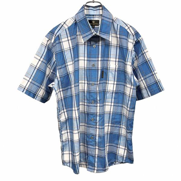 サブリナバレンチノ SABLINA VALENTINO シャツ チェック 胸ポケット 半袖 ショートスリーブ ポリ×綿 M ブルー 青×紺×白×黒 メンズ