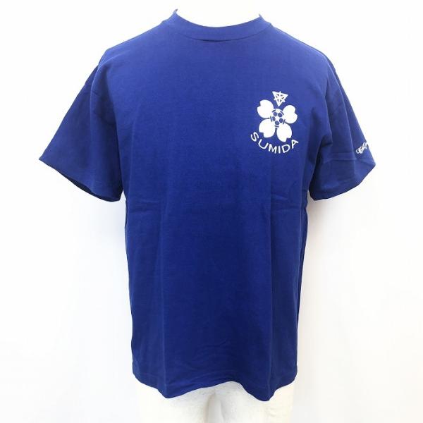 SUMIDA TOKYO FOOTBALL CLUB M メンズ 半袖Tシャツ トップス 両面プリント サッカーボール 丸首 クルーネック 綿100% コットン 青 ブルー