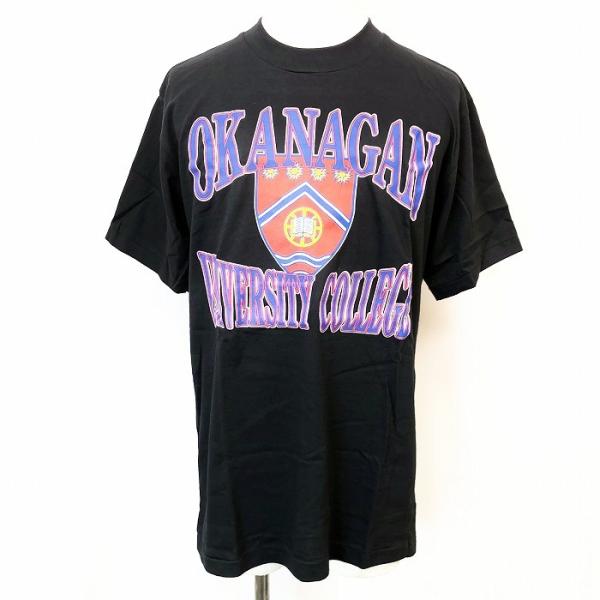 Beyona Beach - M メンズ インポート古着 Tシャツ カットソー カレッジプリント 『OKANAGAN UNIVERSITY COLLEGE』 半袖 綿100% ブラック 黒