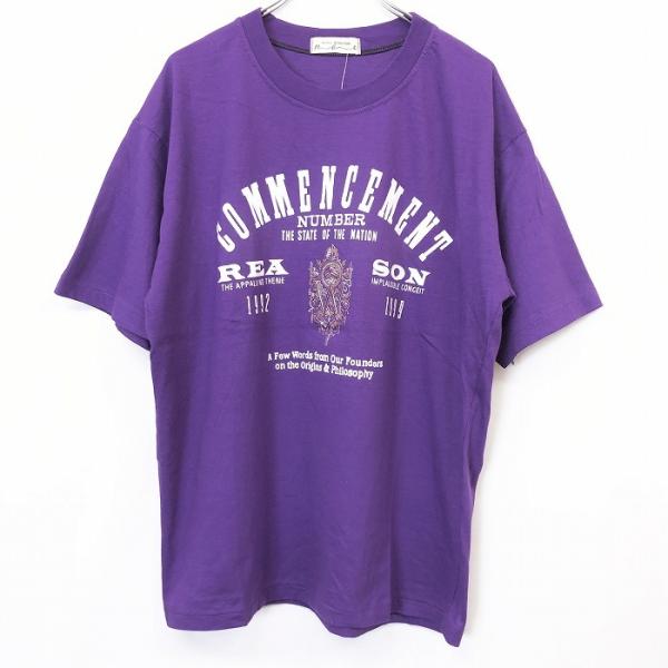 【新品】Shye Mei キョウビ - - メンズ 男性 Tシャツ カットソー 英字 文字 プリント 刺繍 丸首 クルーネック 半袖 - パープル 紫