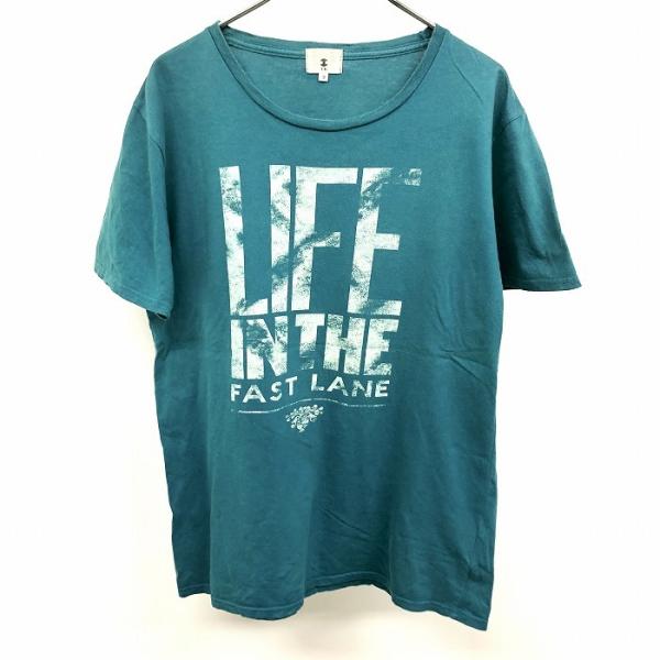 TK ティーケー 2 メンズ 男性 Tシャツ カットソー 英字プリント 『LIFE IN THE FAST LANE』 丸首 半袖 綿100% コットン グリーン系 青緑系
