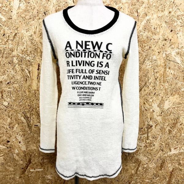 Delfini デルフィニ free レディース ウールライクニット セーター ざっくり編み Uネック 長袖 - オフホワイト×ブラック 生成り×黒