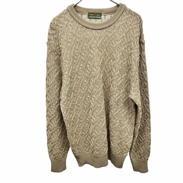 ウイングエンドスウィンガー WEEKEND SWINGER セーター カットソー ケーブル 長袖 丸首 日本製 アクリル×ウール L ベージュ メンズ