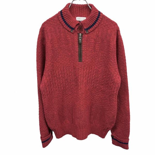 element of SIMPLE LIFE ニット セーター スパニッシュカラー 一部ケーブル柄 長袖 毛×ナイロン(一部合皮) L レッド 赤×青×茶 メンズ