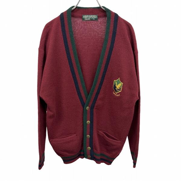 ライルアンドスコット LYLE＆SCOTT カーディガン ニット チルデン Vネック 長袖 ピュアラムウール100% S ボルドー 赤系×緑×紺 メンズ