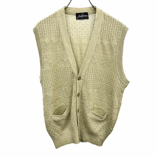 ジャックニクラス JACK NICKLAUS ゴルフ ベスト カーディガン シェブロン ジャカード Vネック 麻×アクリル M ベージュグリーン メンズ