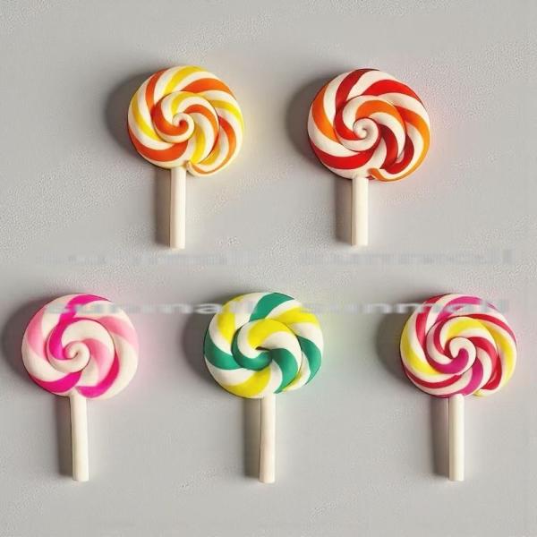 サイズ：直径約28mm、全長（持ち手含む）約44mm重量：約4.5g※サイズ・重量は目安です。製造工程上、多少の個体差がございます。素材／材質: 粘土・くるくる渦巻きデザインが可愛いロリポップ型ミニチュア・選べる5色展開で作品の雰囲気に合わ...