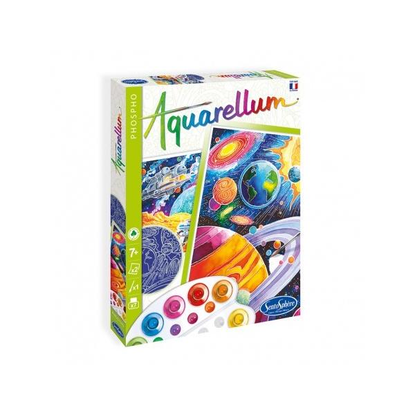 【発売日：2022年06月30日】神秘の宇宙空間をアクアレルムの水彩画で楽しもう。蓄光タイプで暗いところでイラストの輪郭が浮かび上がります。魔法のようなグラデーションの塗り絵ができる！フランスでロングセラーの人気水彩塗り絵セット「アクアレル...