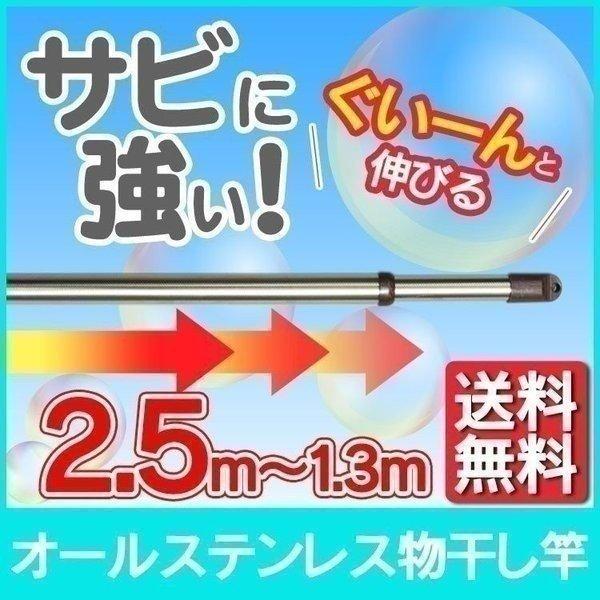 軽くてサビ・キズに強いオールステンレス製の物干し竿です。洗濯物の干す量に合わせて竿の両端が伸縮が可能です。エンドキャップには、紐通し用の穴が付いています。 ●商品サイズ(cm)：約138〜254●重量(約)：700g●伸縮(約)：1.4〜2...
