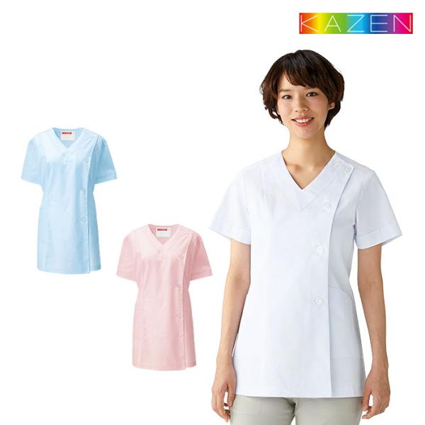 ■品名・品番：V衿調理衣半袖(女性／レディス)　527-30-33■カラー：30.ホワイト　31.サックス　33.ピンク■サイズ：S　M　L　LL　3L　4L■素材：ブロード(ポリエステル65%・綿35%)■機能・特長：O-157対応制菌加...
