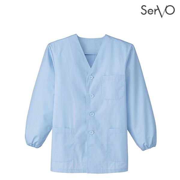 ■品名・品番：メンズ長袖調理衣　FA324■カラー：サックス■サイズ：S　M　L　LL　3L　4L　5L■素材：ポリエステル(65%)+綿(35%)／ポプリン■機能・特長：抗菌(フレッシュエリア)　左胸・両腰ポケット■着用シーズン：オールシ...