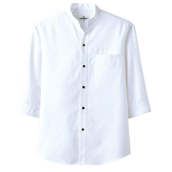 チトセ 制服 作業服サイズ：SS〜3L色：ホワイト ベージュ ブラック素材：ポリエステル65％綿35％男女兼用・透け防止黒ボタンでスタイリッシュなスタンドカラーの男女兼用シャツ