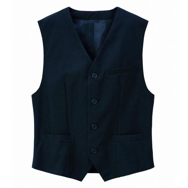(株)サンペックス 制服 作業服サイズ：S〜3L色：ブラック素材：トロマット　ポリエステル100％仕様：左胸・両腰ポケット立ち姿がエレガントにキマる！お店の雰囲気がキリリと引き締まるメンズブラックベスト。厚手でしなやかなトロマット素材。