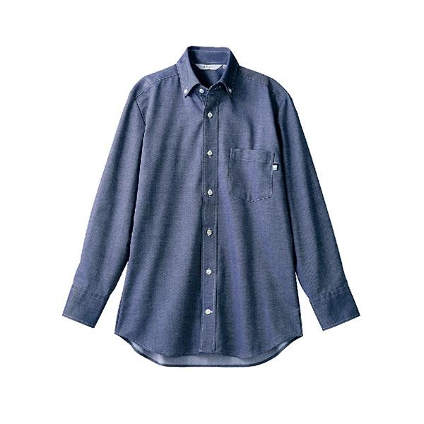■使用素材：先染めデニム ポリエステル65％ 綿35％■素材特徴：形態安定■形状特徴：左胸ポケット ボタンダウンカラー 袖口カフス