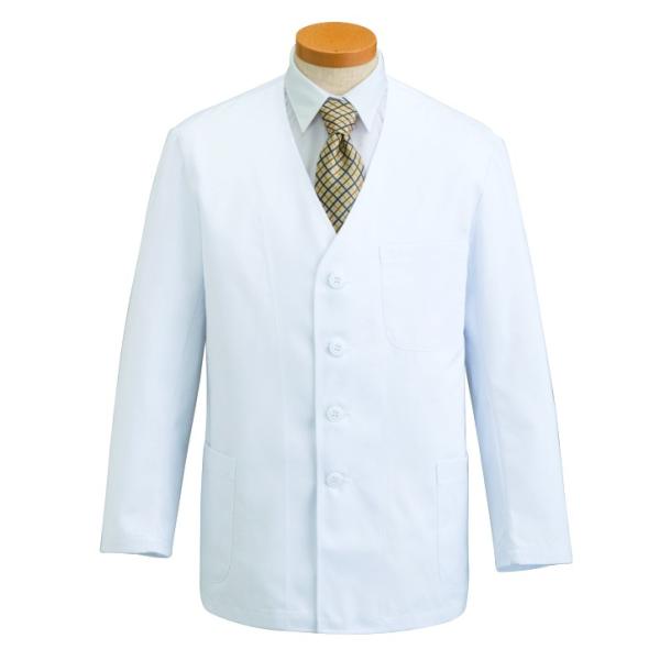 素材：ポリエステル65%+綿35% ツイル フレッシュエリア加工機能：抗菌｜制電特長：左胸、両腰外パッチポケットフォーマルな場面で纏いたい衿なしコート。ネクタイを締めるスタイルでも決まります。耐久性のあるツイル素材に抗菌加工で衛生面も安心。