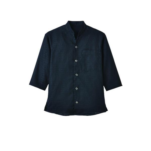 ■使用素材：ドビースラブ ポリエステル80％・綿20％■形状特徴：左胸ポケット、左胸ペン差しポケット、七分袖オリエンタルムード漂う落ち着いた色合いとスタンドカラーで洗練された装い