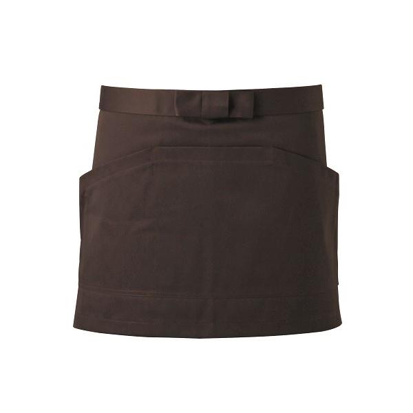 素材：ポリエステル65%+綿35% ツイル機能：制電特長：ポケット底二重縫い備考：ショート丈 前中心丈32cm 身巾97cm 紐丈245cm 紐巾3.5cmなどさまざまななニーズに対応したオシャレで実用的なエプロン