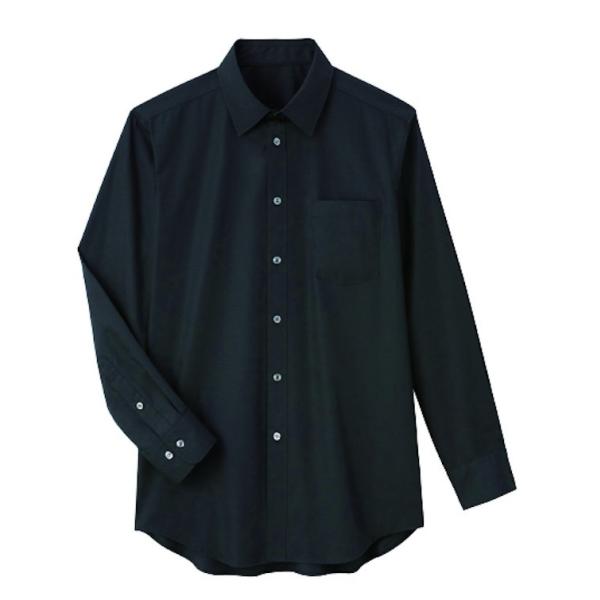 素材：ブロードポリエステル 65%・綿 35%左胸ポケット、すっきりシルエット定番シンプルなブラックシャツをより動きやすくスマートにブラッシュアップ