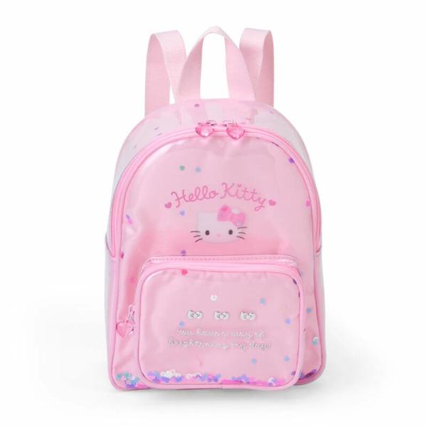 お出かけ気分が高まるキッズキラキラおしゃれシリーズ☆リュック全体にスパンコールが散りばめられた華やか仕様★キティフェイスやリボンがプリントされて後ろ姿もキュート♪■サイズ約幅20.5×奥行14×高さ26cm（※ショルダー紐含まず）ショルダー...