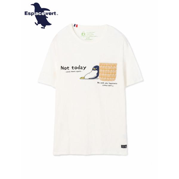ESPACE VERTの半袖Tシャツ。だらっとポケットによりかかるペンギンの、魂の抜けたような表情がかわいい！「Not today＝今日はやめておく」。何をやめたかはわからないけれど、とにかく今日はその気分。ゆるさとユーモアを感じる一枚です...
