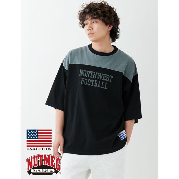 NUTMEGのスーパービッグ半袖Tシャツ。オーバーサイズデザインのためビッグシルエットの着こなしが楽しめます。フロントは90年代の雰囲気を感じさせるグラフィックデザイン。まるで古着のような風合いの掠れ加工が今年らしいアイテムです。 定番のナ...