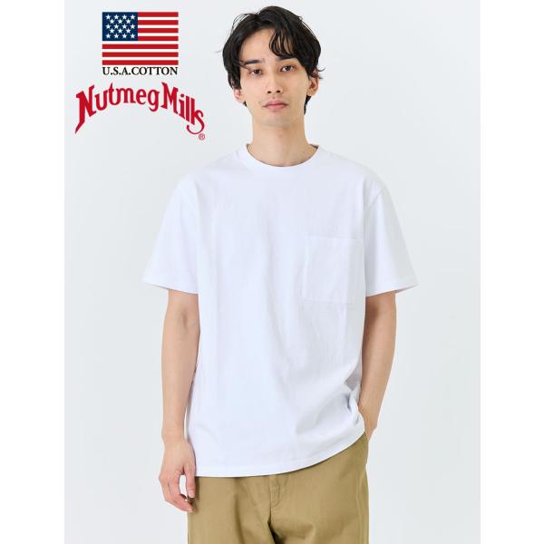 NUTMEG MILLSのポケット付き半袖Tシャツ。レギュラーシルエットです。USAコットンならではのタフな7.6オンスの肉厚ボディを使用し、洗い加工を施すことでUSED感のある風合いに仕上げています。ヘビーウェイトならではのしっかりとした...